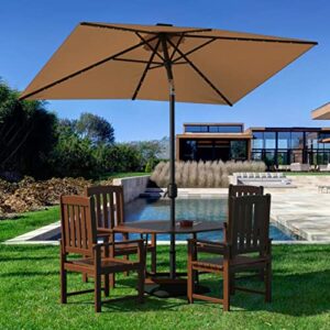 WAHHWF 10x6.5FT Garden Parasol Umbrella with Solar Lights, Rectangular Large Patio Table Umbrella, Deck Pool Outdoor Market Umbrella with Tilt and Crank (Color : Brown)