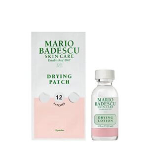 mario badescu am/pm blemish kit, includes drying lotion spot treatment with salicylic acid and sulfur (1 fl oz) and drying patch facial stickers, invisible pimple patches (12 count)