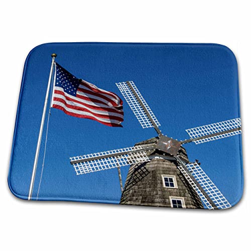 3dRose Nelis Dutch Village Dutch windmill, US flag, Michigan, USA - Dish Drying Mats (ddm-191761-1)