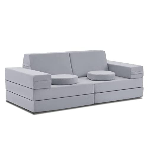 jela Kids Couch 10PCS Luxury, Floor Couch Floor Sofa Modular Furniture for Adults, Playhouse Play Set for Toddlers Babies, Modular Foam Play Couch (Classic, Moonlight Grey)