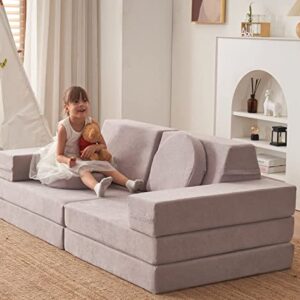 jela Kids Couch 10PCS Luxury, Floor Couch Floor Sofa Modular Furniture for Adults, Playhouse Play Set for Toddlers Babies, Modular Foam Play Couch (Classic, Moonlight Grey)