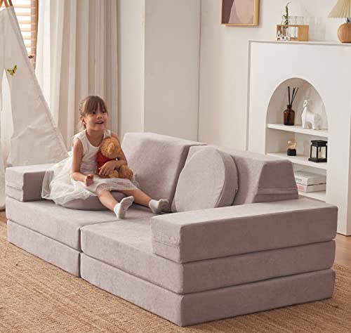 jela Kids Couch 10PCS Luxury, Floor Couch Floor Sofa Modular Furniture for Adults, Playhouse Play Set for Toddlers Babies, Modular Foam Play Couch (Classic, Moonlight Grey)