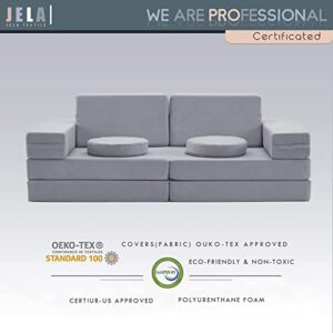 jela Kids Couch 10PCS Luxury, Floor Couch Floor Sofa Modular Furniture for Adults, Playhouse Play Set for Toddlers Babies, Modular Foam Play Couch (Classic, Moonlight Grey)