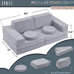 jela Kids Couch 10PCS Luxury, Floor Couch Floor Sofa Modular Furniture for Adults, Playhouse Play Set for Toddlers Babies, Modular Foam Play Couch (Classic, Moonlight Grey)