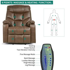 YITAHOME Electric Power Lift Recliner Chair for Elderly, Leather Recliner Chair with Massage and Heat, Spacious Seat, USB Ports, Cup Holders, Side Pockets, Remote Control (Light Brown)