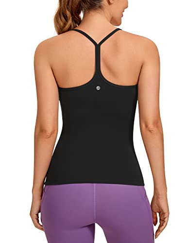 CRZ YOGA Butterluxe Womens Racerback Tank Top with Built in Bra - Spaghetti Thin Strap Padded Workout Slim Yoga Camisole Black Small