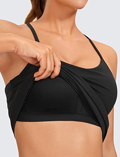 CRZ YOGA Butterluxe Womens Racerback Tank Top with Built in Bra - Spaghetti Thin Strap Padded Workout Slim Yoga Camisole Black Small