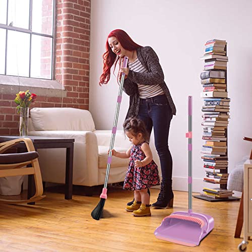 kelamayi Broom and Dustpan Set for Home, Broom and Dustpan Combo for Office, Stand Up Broom and Dustpan (Pink)