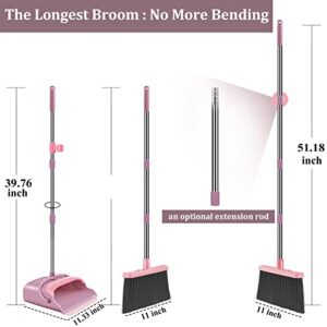 kelamayi Broom and Dustpan Set for Home, Broom and Dustpan Combo for Office, Stand Up Broom and Dustpan (Pink)