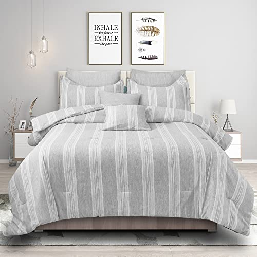 Nelaukoko Twin XL Comforter Set, 68x102 Inches Twin Extra Long Cationic Dyeing Striped Down Alternative Comforter, Single XL Reversible Beding Comforter and 1 Standard Size Pillow Sham