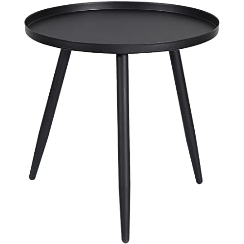 H JINHUI Round Sofa Side End Tables Metal Bedside Tables Nightstands for Small Space Living Room Bedroom Balcony, Anti-Rust and Waterproof, Matte Black