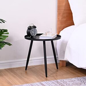 H JINHUI Round Sofa Side End Tables Metal Bedside Tables Nightstands for Small Space Living Room Bedroom Balcony, Anti-Rust and Waterproof, Matte Black