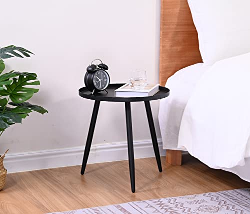 H JINHUI Round Sofa Side End Tables Metal Bedside Tables Nightstands for Small Space Living Room Bedroom Balcony, Anti-Rust and Waterproof, Matte Black