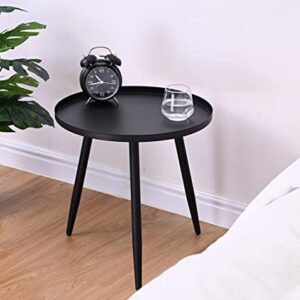 H JINHUI Round Sofa Side End Tables Metal Bedside Tables Nightstands for Small Space Living Room Bedroom Balcony, Anti-Rust and Waterproof, Matte Black