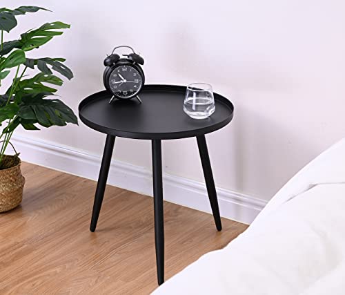 H JINHUI Round Sofa Side End Tables Metal Bedside Tables Nightstands for Small Space Living Room Bedroom Balcony, Anti-Rust and Waterproof, Matte Black