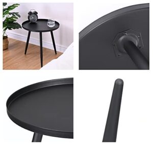 H JINHUI Round Sofa Side End Tables Metal Bedside Tables Nightstands for Small Space Living Room Bedroom Balcony, Anti-Rust and Waterproof, Matte Black