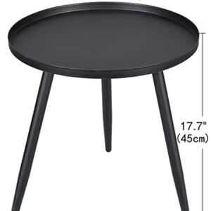 H JINHUI Round Sofa Side End Tables Metal Bedside Tables Nightstands for Small Space Living Room Bedroom Balcony, Anti-Rust and Waterproof, Matte Black