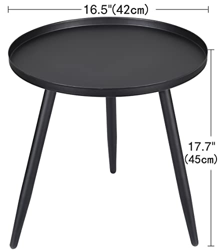 H JINHUI Round Sofa Side End Tables Metal Bedside Tables Nightstands for Small Space Living Room Bedroom Balcony, Anti-Rust and Waterproof, Matte Black