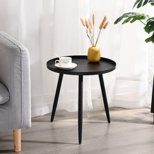 H JINHUI Round Sofa Side End Tables Metal Bedside Tables Nightstands for Small Space Living Room Bedroom Balcony, Anti-Rust and Waterproof, Matte Black