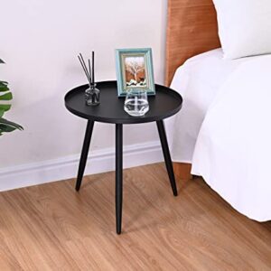 H JINHUI Round Sofa Side End Tables Metal Bedside Tables Nightstands for Small Space Living Room Bedroom Balcony, Anti-Rust and Waterproof, Matte Black