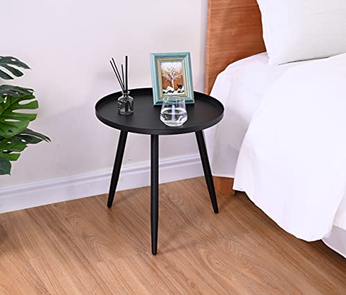 H JINHUI Round Sofa Side End Tables Metal Bedside Tables Nightstands for Small Space Living Room Bedroom Balcony, Anti-Rust and Waterproof, Matte Black