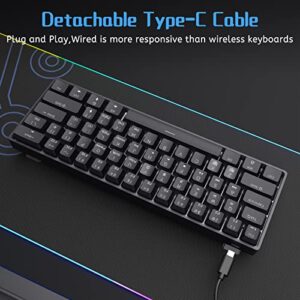 DIERYA 60% Mechanical Keyboard, DK61se Wired Gaming Keyboard with Red Switches,LED Backlit Ultra-Compact 61 Keys Mini Office Keyboard for Windows Laptop PC Gamer Typist（Black）