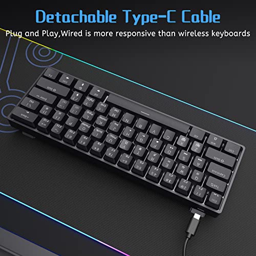 DIERYA 60% Mechanical Keyboard, DK61se Wired Gaming Keyboard with Red Switches,LED Backlit Ultra-Compact 61 Keys Mini Office Keyboard for Windows Laptop PC Gamer Typist（Black）