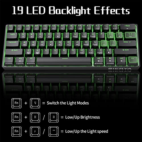 DIERYA 60% Mechanical Keyboard, DK61se Wired Gaming Keyboard with Red Switches,LED Backlit Ultra-Compact 61 Keys Mini Office Keyboard for Windows Laptop PC Gamer Typist（Black）