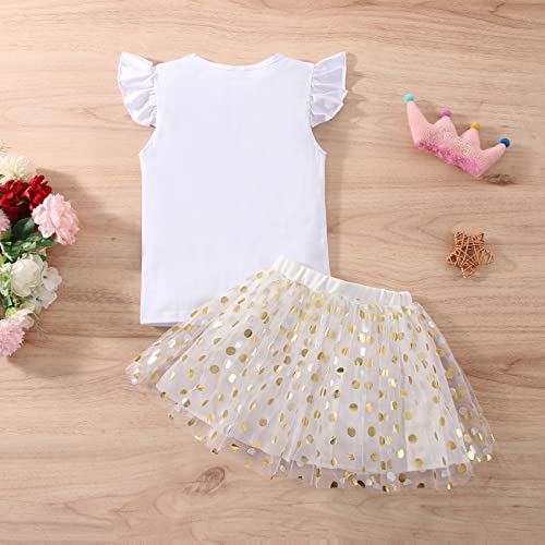 vivifayee Toddler Kids Baby Girls Birthday Princess Outfits Vest Sleeveless T Shirt Polka Dots Bubble Mesh Tulle Tutu Skirt Set 2Pcs Summer Clothes