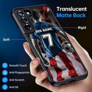 Personalized Soccer Football Player Name Number America Flag Design Rubber Cover Phone Case for Samsung S23 S22 S21 S20 ULTRA/ S21 FE/S20 FE/S10 PLUS/S9 PLUS/S8 PLUS/S7 EDGE Custom Soccer Phone Case