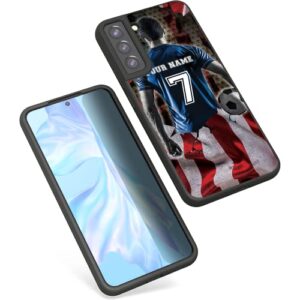 Personalized Soccer Football Player Name Number America Flag Design Rubber Cover Phone Case for Samsung S23 S22 S21 S20 ULTRA/ S21 FE/S20 FE/S10 PLUS/S9 PLUS/S8 PLUS/S7 EDGE Custom Soccer Phone Case