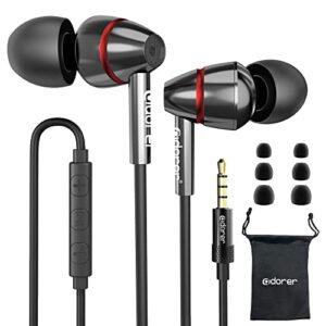 adorer wired earphones, em20 ergonomic comfort-fit in-ear headphones with microphone and volume control, powerful bass noise isolating earbuds for iphone ipad ipod samsung mp3/mp4 player