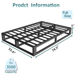 Bilily 6 Inch Full Size Bed Frame with Steel Slat Support, Low Profile Full Metal Platform Bed Frame Support Mattress Foundation, No Box Spring Needed/Easy Assembly/Noise Free