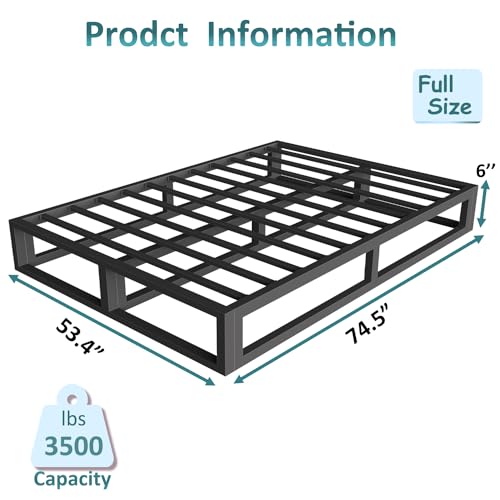 Bilily 6 Inch Full Size Bed Frame with Steel Slat Support, Low Profile Full Metal Platform Bed Frame Support Mattress Foundation, No Box Spring Needed/Easy Assembly/Noise Free