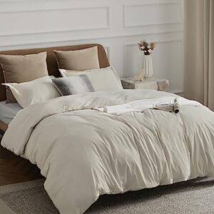 bedsure light khaki duvet cover queen size - soft brushed microfiber duvet cover for kids with zipper closure, 3 pieces, include 1 duvet cover (90"x90") & 2 pillow shams, no comforter