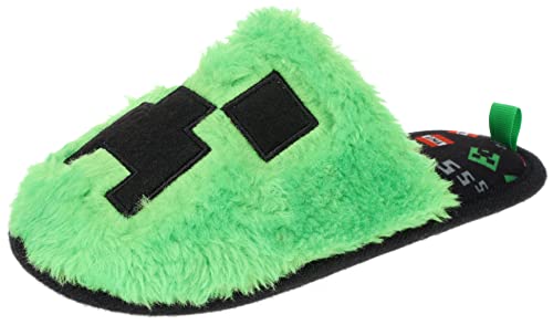 Minecraft Youth Unisex Slipper, Novelty Plush Scuff, Creeper Green, Size 1-2 Big Kid