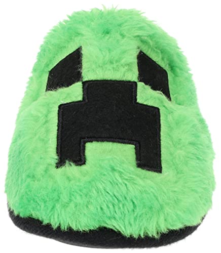 Minecraft Youth Unisex Slipper, Novelty Plush Scuff, Creeper Green, Size 1-2 Big Kid