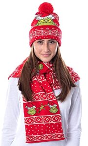 dr. seuss the grinch who stole christmas knit scarf & pom beanie set