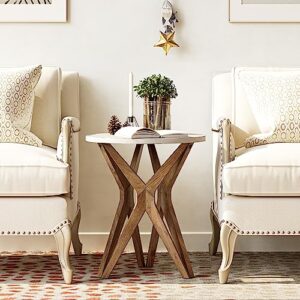 cozayh pedestal farmhouse end table, distressed white top with tripod base for modern farmhouse, boho decor, round, 20d x 20w x 23.25h in