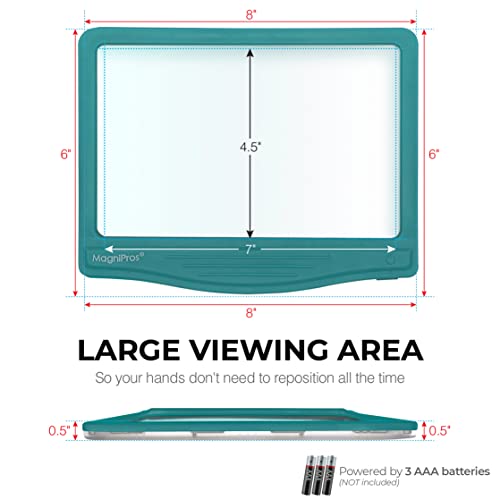 MagniPros 5X Large Ultra Bright LED Page Magnifier with Anti-Glare & Dimmable LEDs (3 Lighting Modes to Relieve Eye Strain)-Ideal for Reading Small Fonts & Low Vision Seniors with Aging Eyes