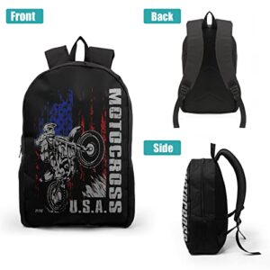 Motocross Vehicle Teens School Backpack Set American Flag Canvas Girls Boys School Bags Travel Bookbags 3 in 1