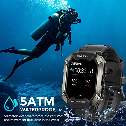 AMAZTIM Smart Watches for Men,50M Waterproof Rugged Military Grade Bluetooth Call(Answer/Dial Calls)，Health Tracker for Android Phones and iPhone Compatible,1.72" Heart Rate/Blood Pressure Watch