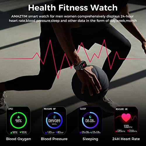 AMAZTIM Smart Watches for Men,50M Waterproof Rugged Military Grade Bluetooth Call(Answer/Dial Calls)，Health Tracker for Android Phones and iPhone Compatible,1.72" Heart Rate/Blood Pressure Watch