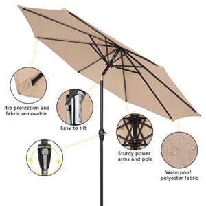 Goxowo Patio Umbrellas 9 ft Outdoor Table Sun Umbrella with Pole and Canopy, Beach Pool Market Umbrella for Shade with Stand Auto Tilt and Crank (Light Brown : 9FT)