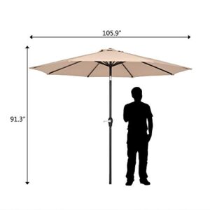 Goxowo Patio Umbrellas 9 ft Outdoor Table Sun Umbrella with Pole and Canopy, Beach Pool Market Umbrella for Shade with Stand Auto Tilt and Crank (Light Brown : 9FT)