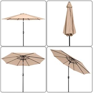 Goxowo Patio Umbrellas 9 ft Outdoor Table Sun Umbrella with Pole and Canopy, Beach Pool Market Umbrella for Shade with Stand Auto Tilt and Crank (Light Brown : 9FT)