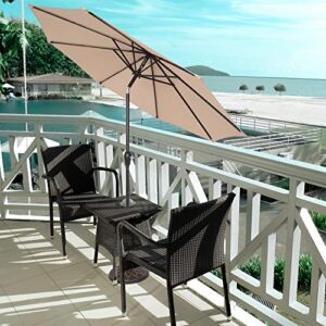 Goxowo Patio Umbrellas 9 ft Outdoor Table Sun Umbrella with Pole and Canopy, Beach Pool Market Umbrella for Shade with Stand Auto Tilt and Crank (Light Brown : 9FT)