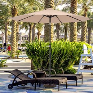 Goxowo Patio Umbrellas 9 ft Outdoor Table Sun Umbrella with Pole and Canopy, Beach Pool Market Umbrella for Shade with Stand Auto Tilt and Crank (Light Brown : 9FT)