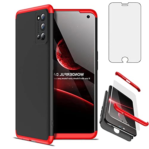 PartyUnix Compatible for Oppo Realme 7 Pro [with 1& Screen Protector][3 in 1] Slim Hard PC Plastic Bumper 360° Shockproof Shell Cover for Oppo Realme 7 Pro,Black+red