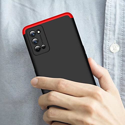 PartyUnix Compatible for Oppo Realme 7 Pro [with 1& Screen Protector][3 in 1] Slim Hard PC Plastic Bumper 360° Shockproof Shell Cover for Oppo Realme 7 Pro,Black+red